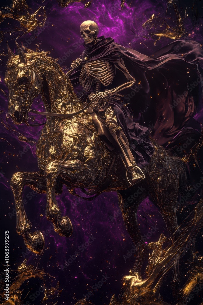 death tarot card: skeletal rider on ornate golden horse – symbolizing ...