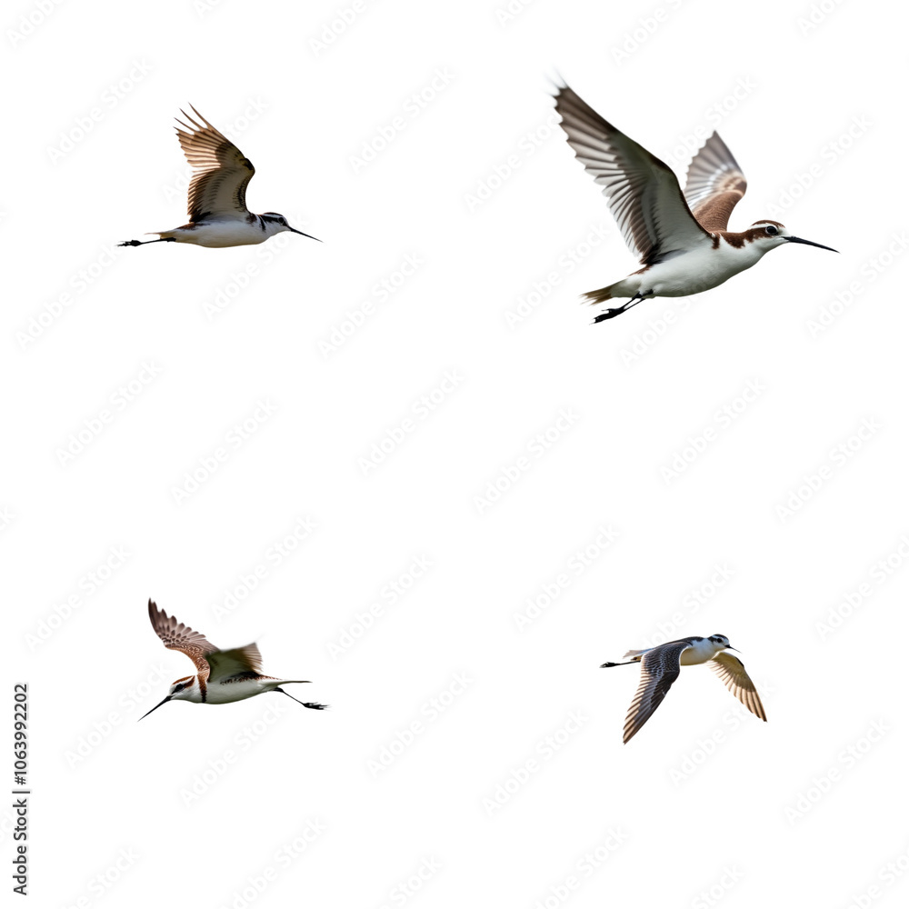 Sandpiper birds in flight on isolated transparent background. Brown ...