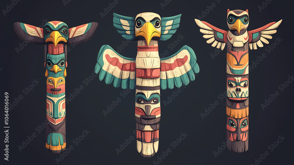 Isolated totem pole design element for creative projects and ...