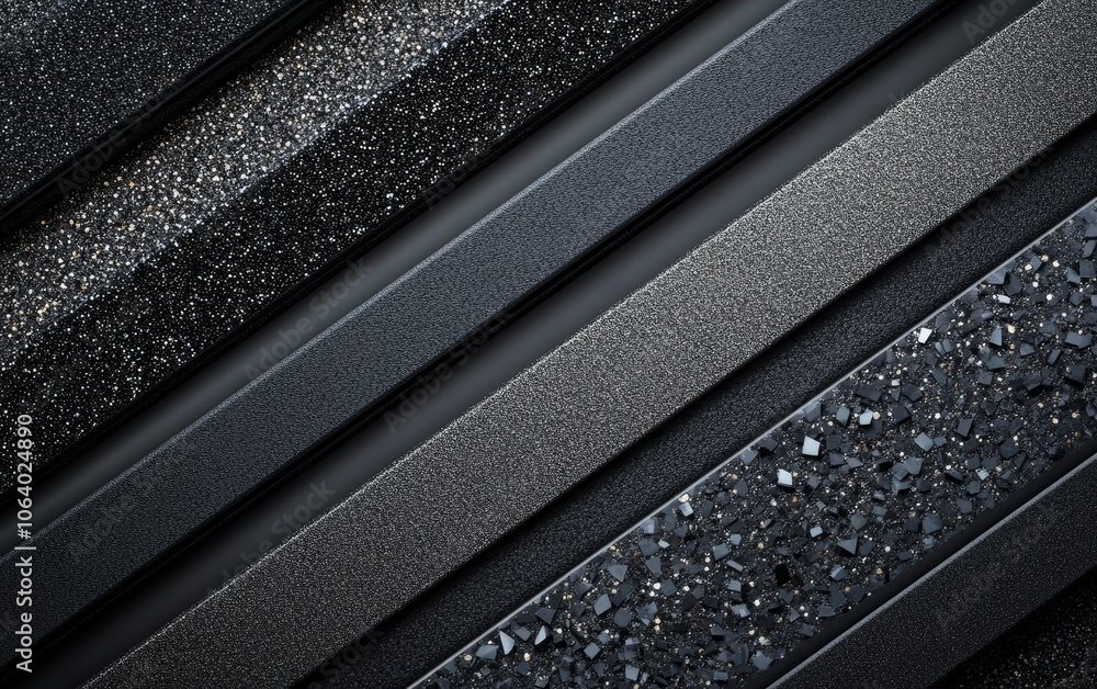 A collection of textured black materials arranged in parallel lines for ...