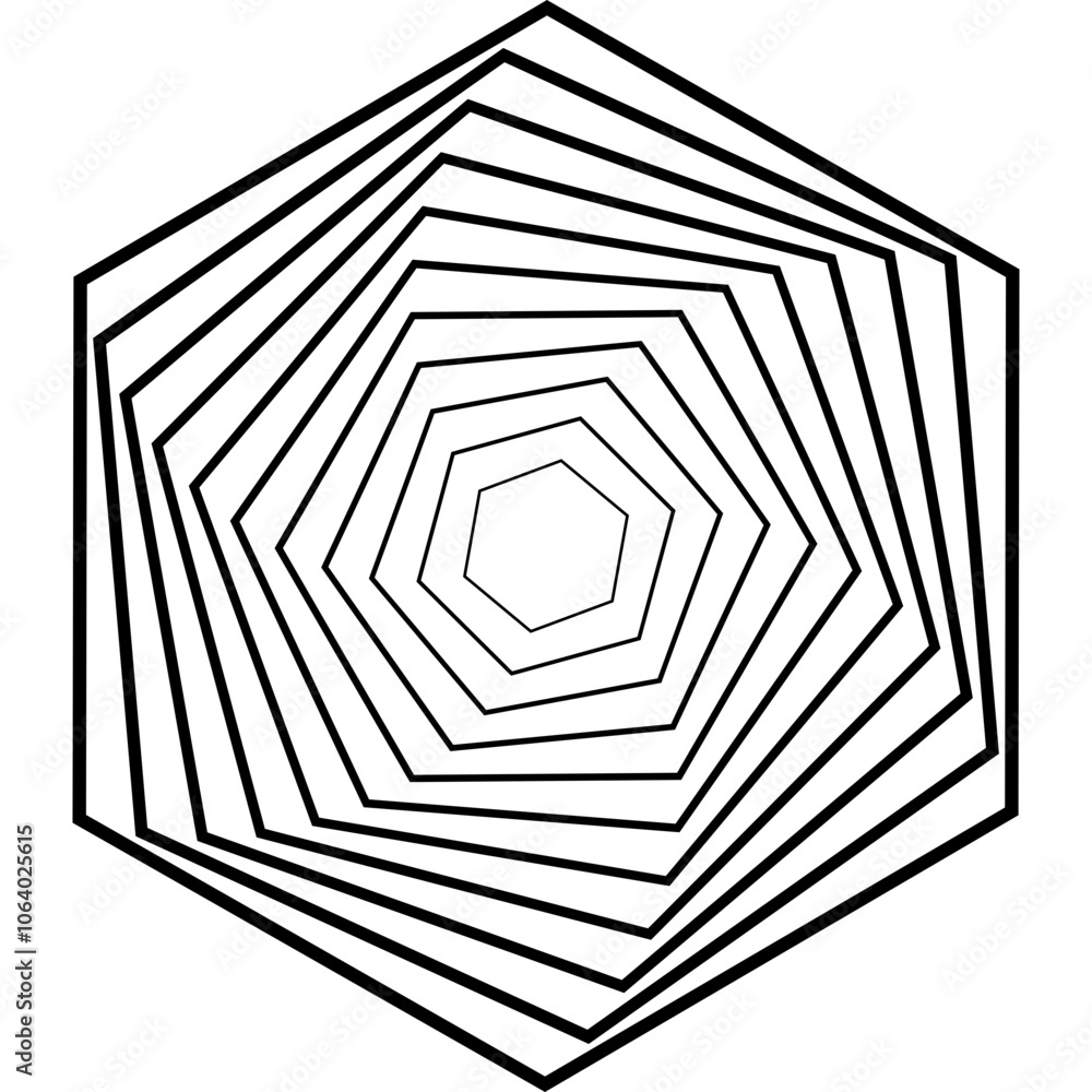 A series of concentric hexagons decrease in size towards the center ...