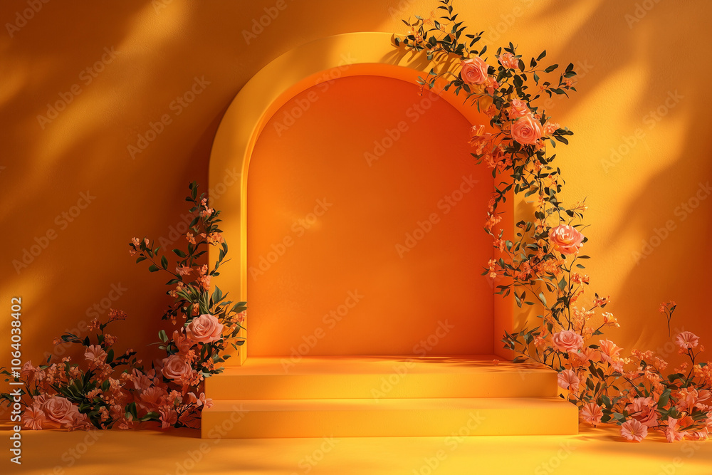 Elegant Arch and Podium Photoshoot Backdrop: Floral-Stemmed Archway ...