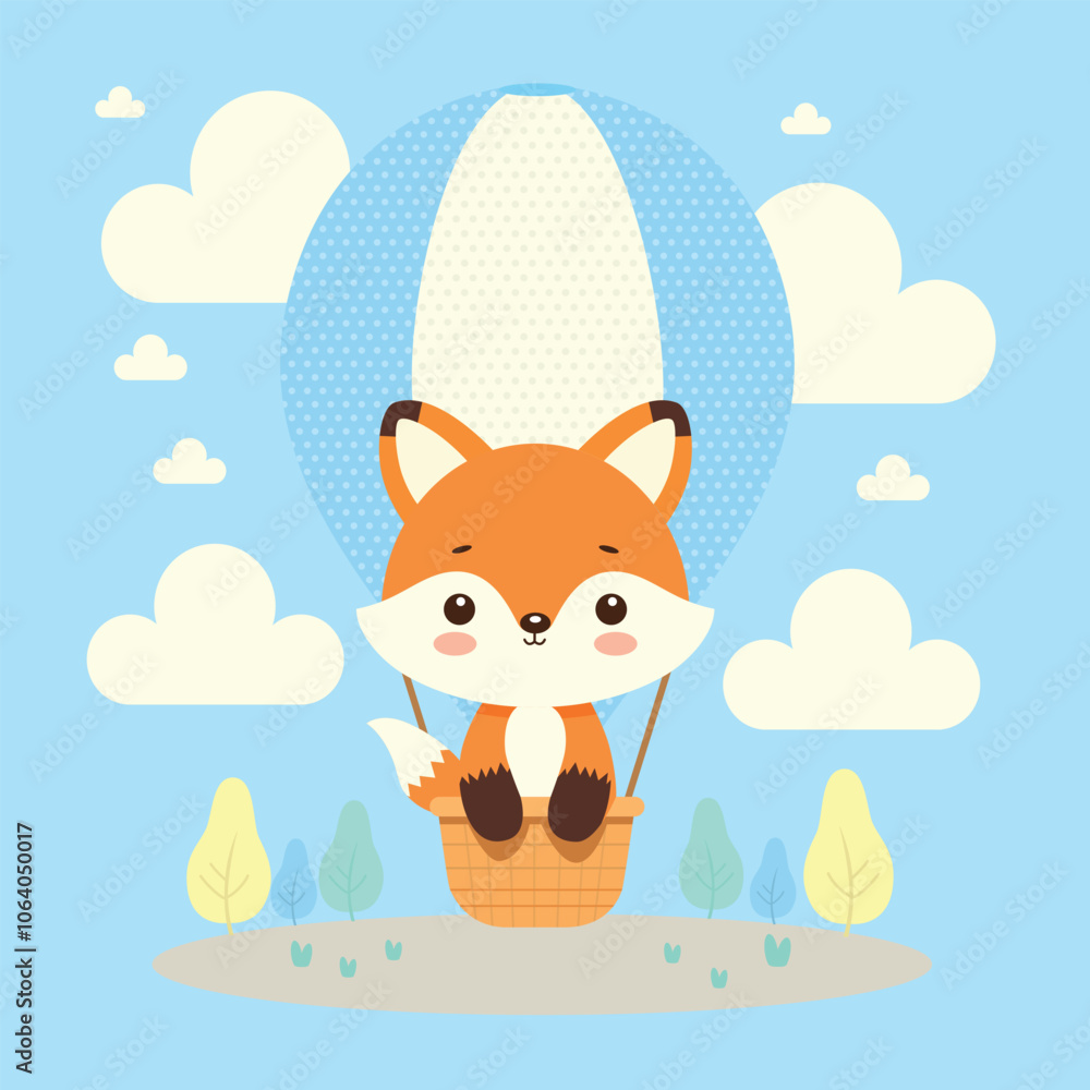 Cartoon, vector, cute fox character, with balloon of children's ...