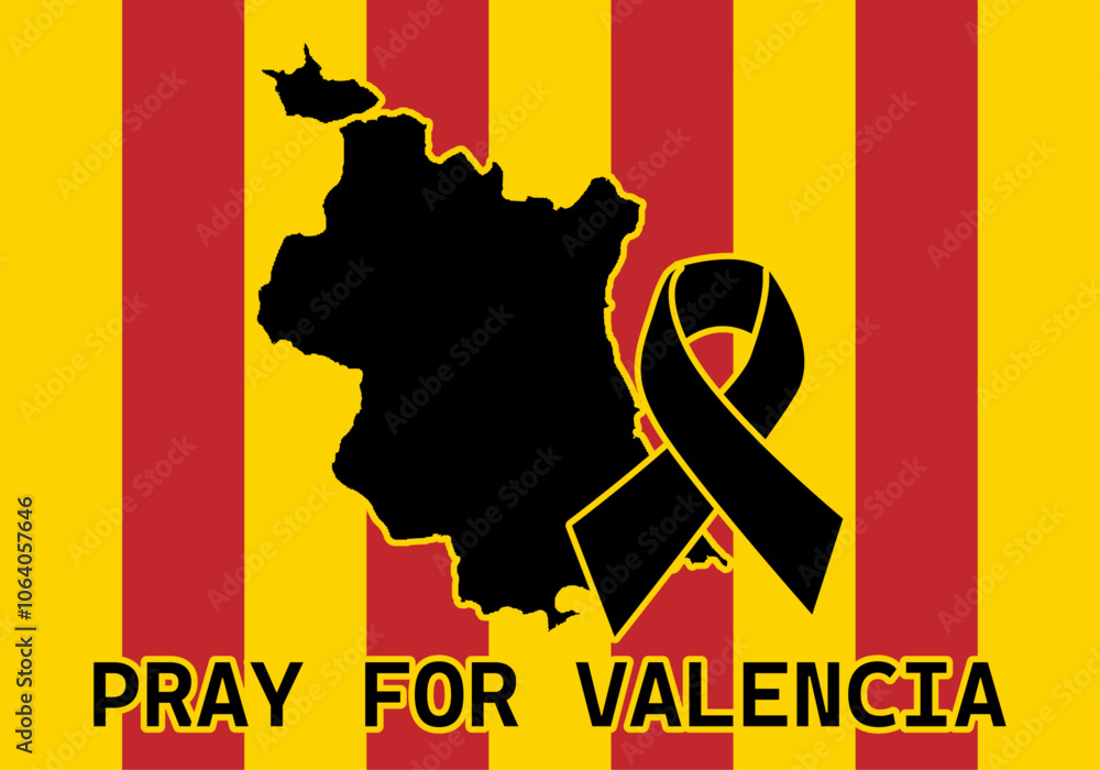 Cartel de mapa de Valencia con lazo negro de luto y texto de "Pray for ...