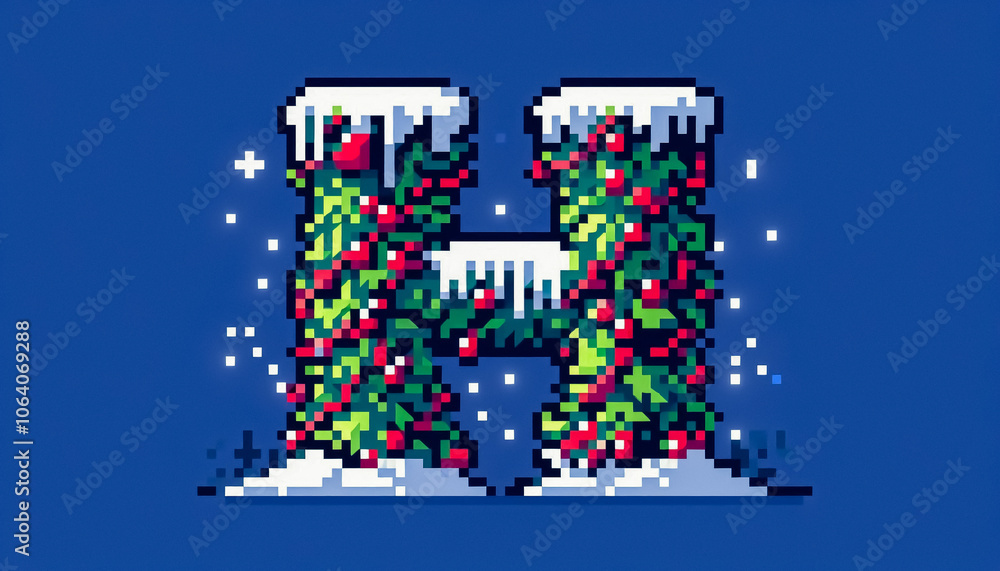 8-bit pixel art style illustration of christmas alphabet letter H Stock ...