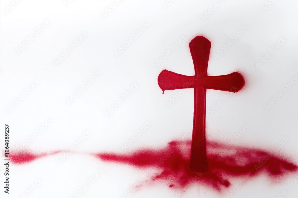 Red cross stands out on white background. Bold sans-serif font, central ...