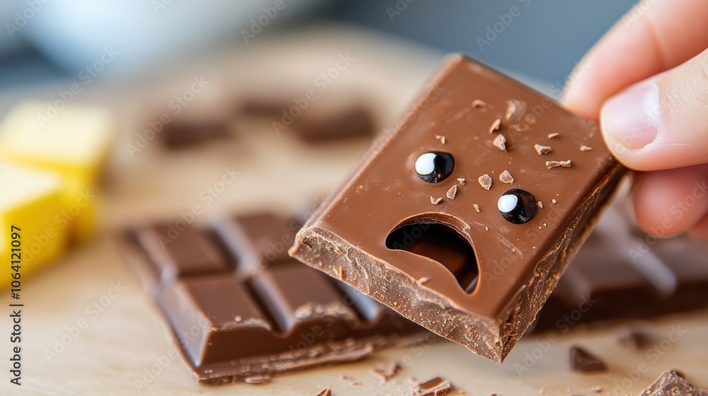 A chocolate bar square with a facial expression, showcasing emotions ...