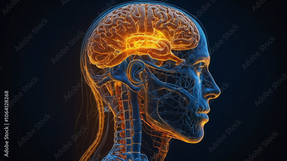 Digital Illustration of Human Head Wireframe Highlighting Brain and ...