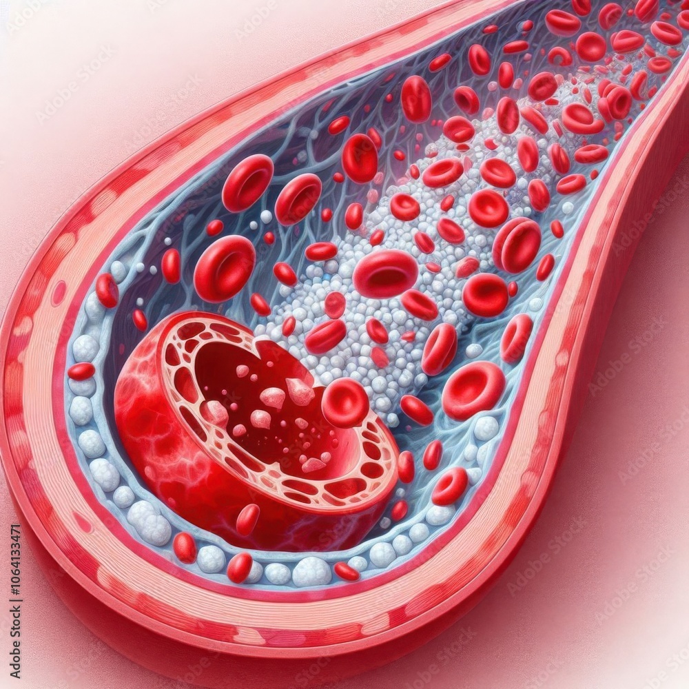 Detailed illustration of blood flow within human veins showcasing red ...