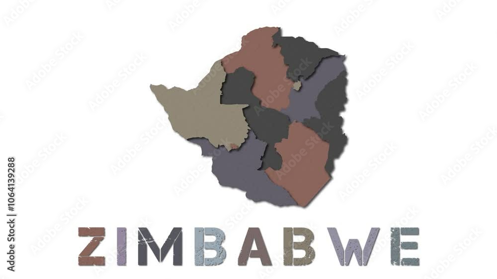 Zimbabwe map with paper regions. Animated country map growing from ...