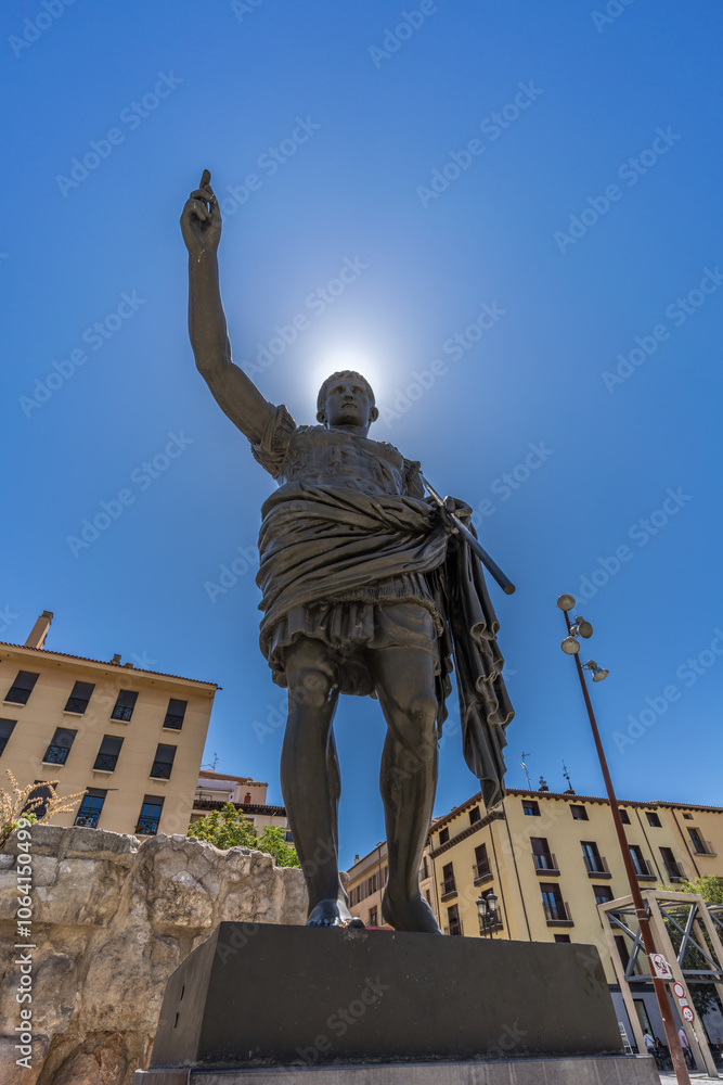 Zaragoza, Spain - July 23, 2024 : Bronze statue of the emperor Augustus ...
