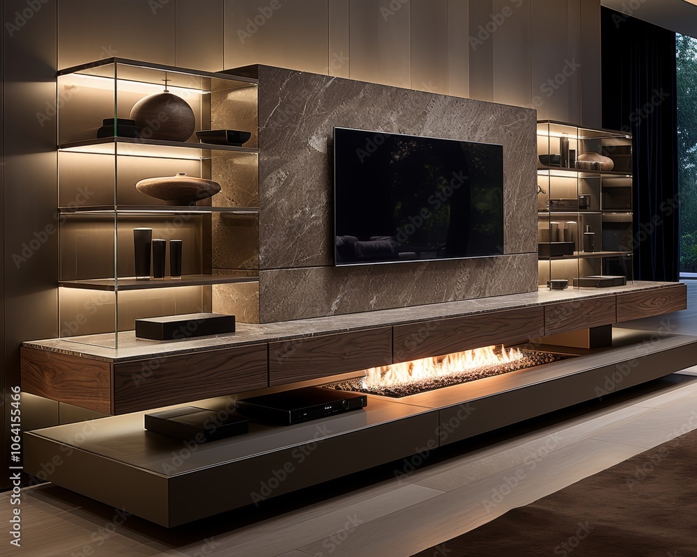 Modern Living Room Interior Design With TV and Fireplace. Luxury Wall ...