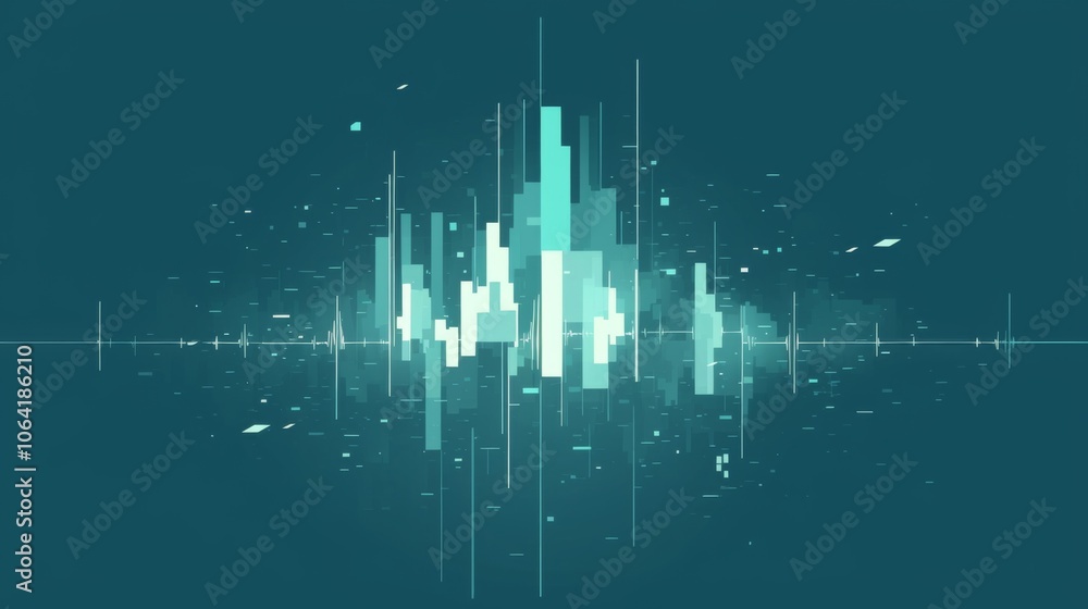 Simple pixel art vector graphic of an audio wave in teal and white ...