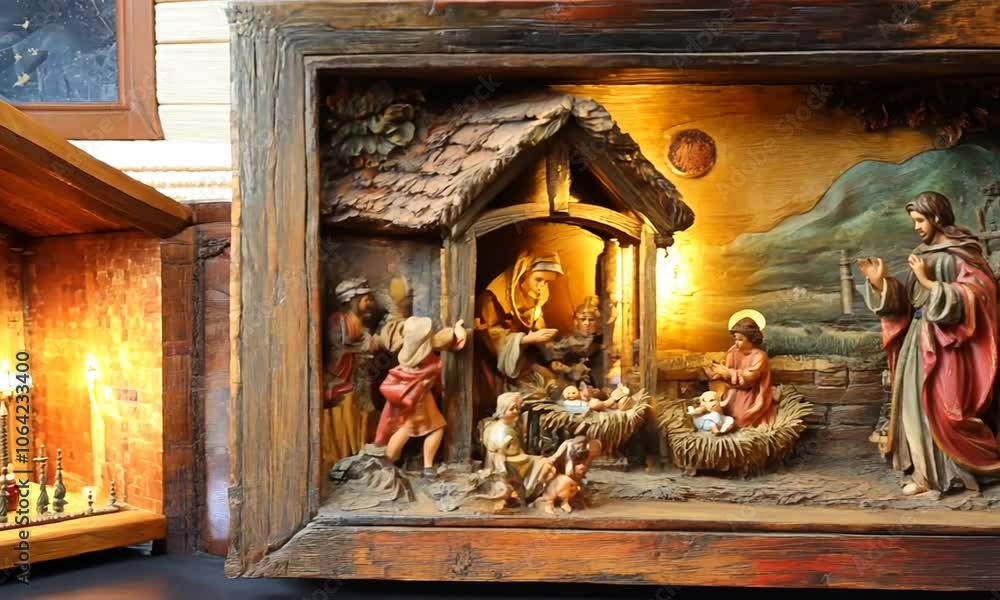 Nativity Scene With The Holy Family In Stable Stock Video | Adobe Stock