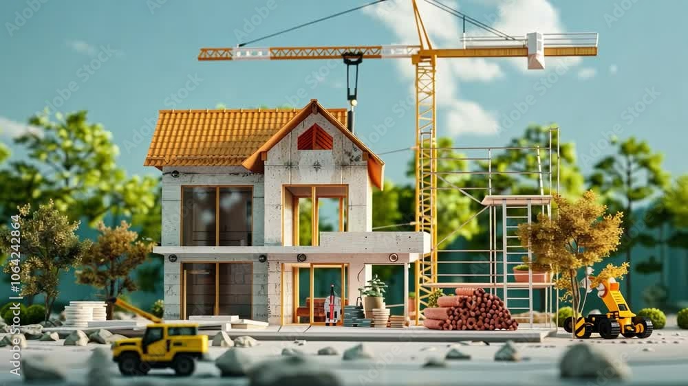 Dream Home Under Construction: A vibrant 3D rendering showcases a ...
