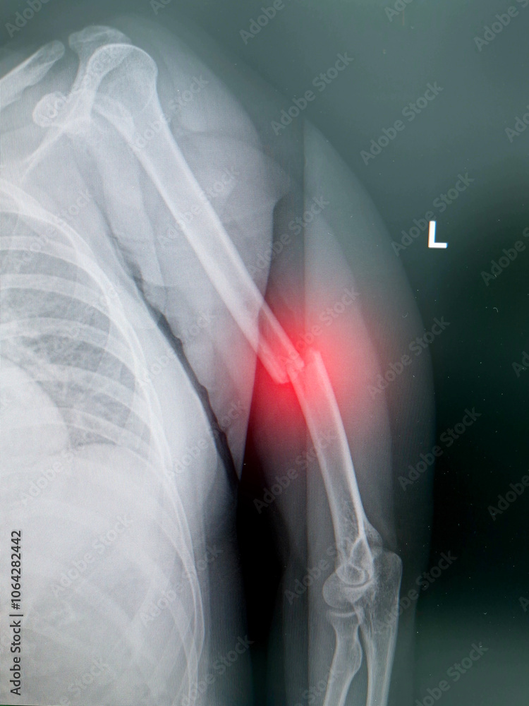X-ray humerus left AP views. displacing fracture of the humerus shaft ...