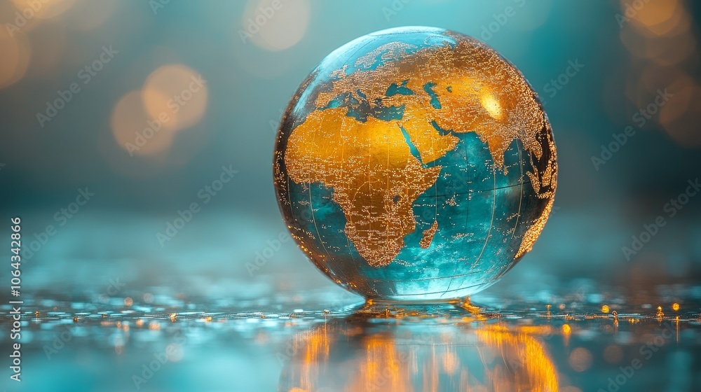 Stylized transparent globe symbolizing global connectivity with a focus ...