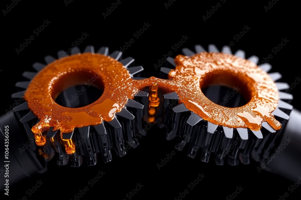 Hyper-realistic close-up of two meshing gears with visible teeth and ...