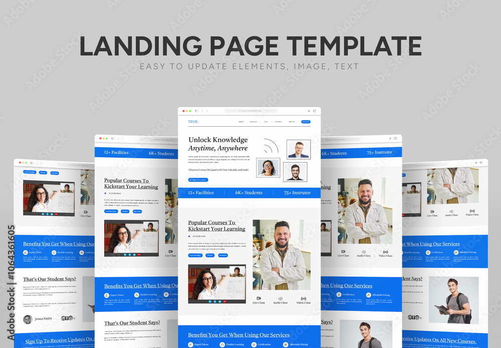 Elearning Landing Page Template Stock Template | Adobe Stock