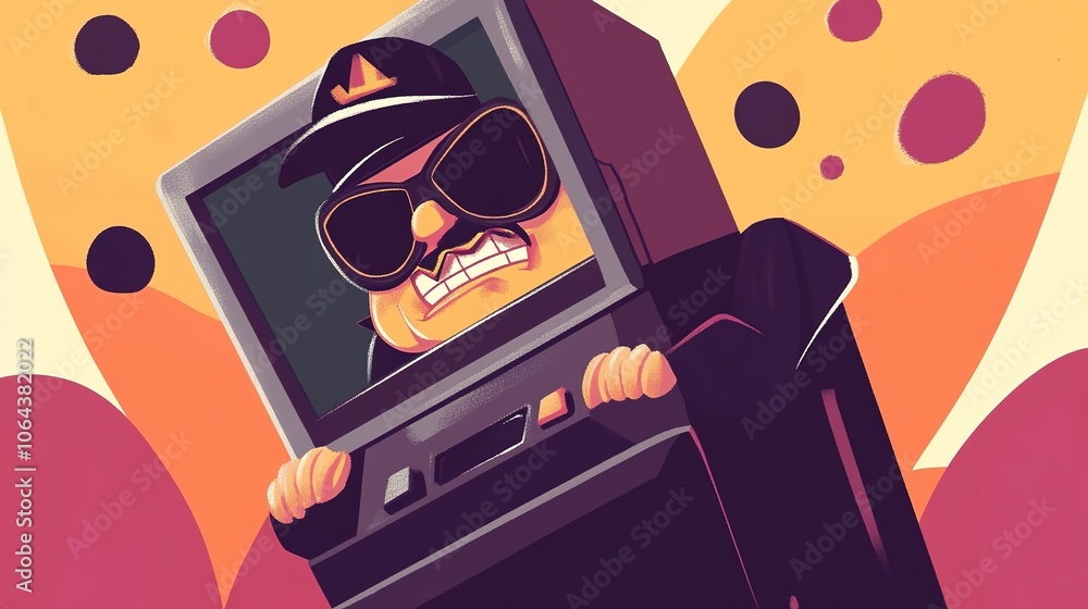 Retro video game console manga illustration featuring black lenses and ...