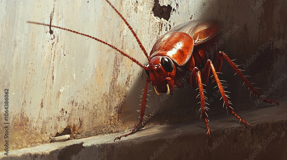 22.A realistic view of a red Periplaneta cockroach scurrying along the ...