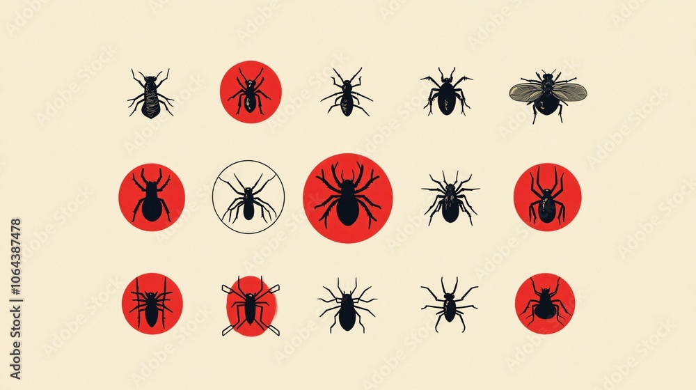 56.A warning icon featuring a collection of pest silhouettes, including ...
