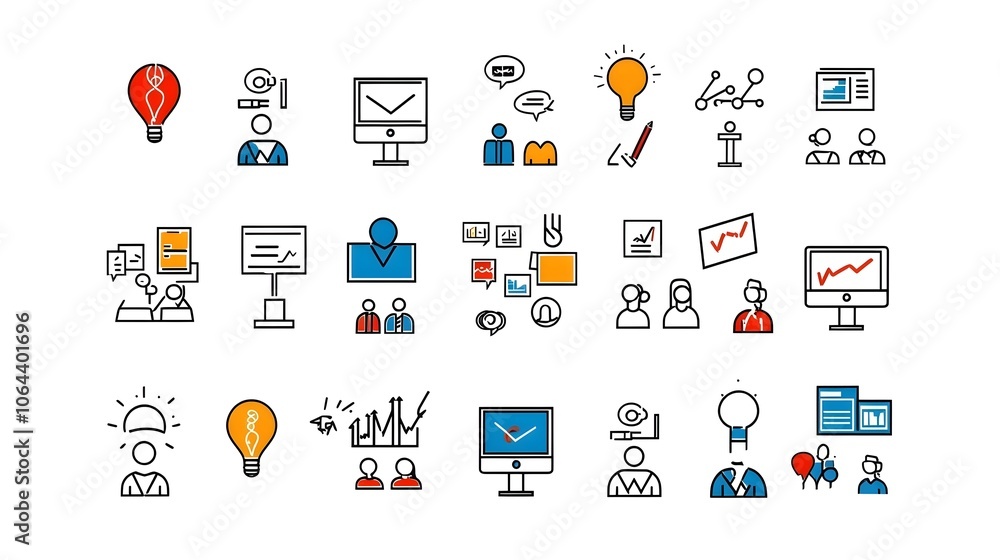 Collection of clean line style webinar icons including symbols for ...