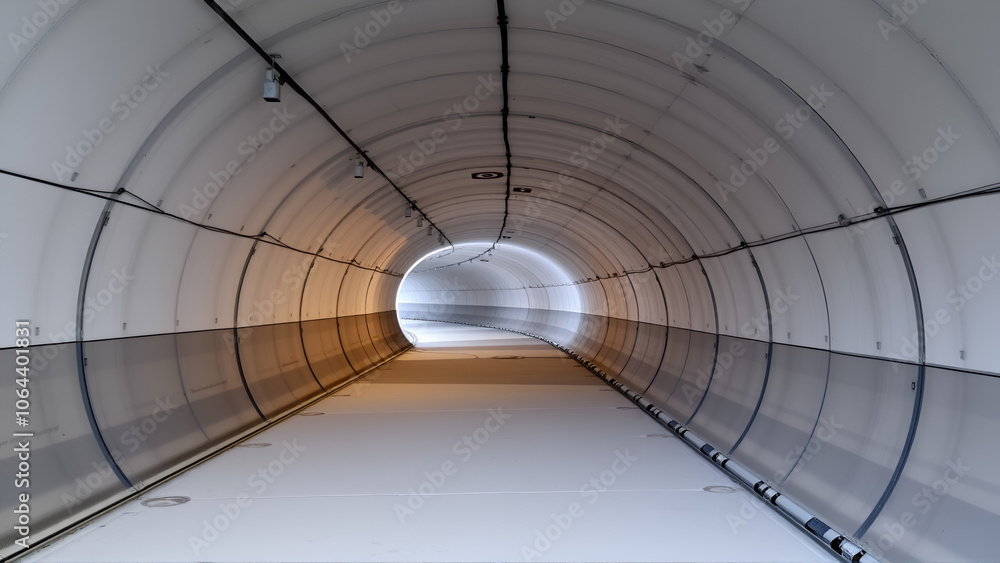 Fotografia Inside a large, curved tunnel for underground water drainage ...