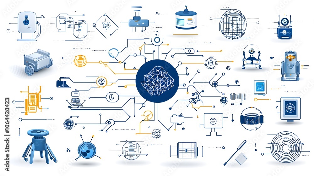 Assortment of AI powered icons depicting machine learning algorithms ...