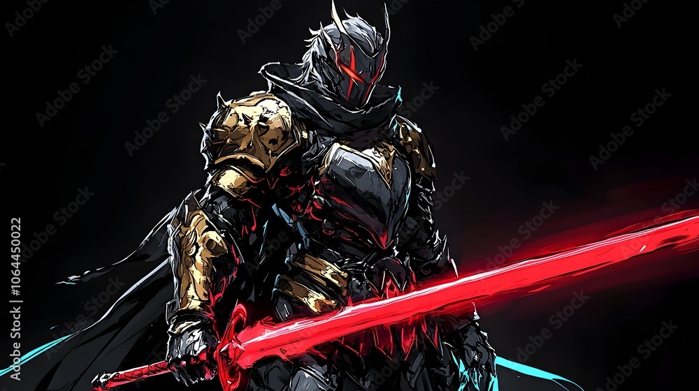 Fearsome Gothic Knight Wielding Glowing Red Blade in Dramatic Anime ...