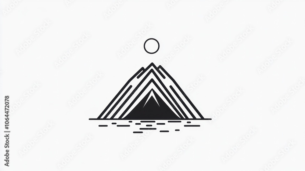 Minimalist line art logo of tent with mountain peak. Modern camping ...