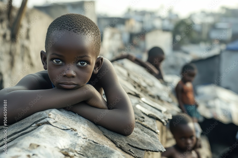 Poor black african kids on a slum roof top , children poverty in africa ...