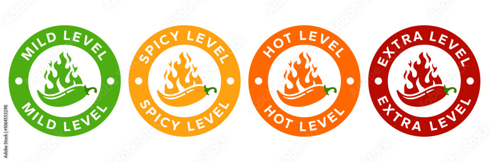 Red Chili Peppers Fire Flames icon. Chili mild level, spicy level, hot ...