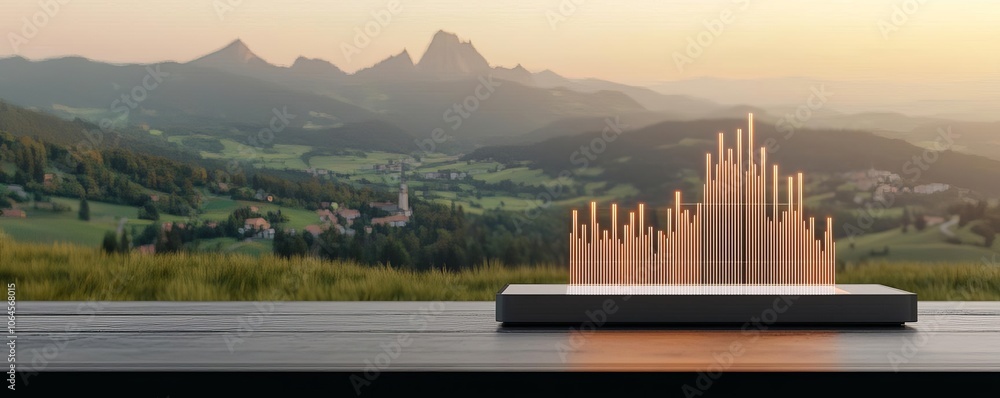 Profit growth displayed as a graph rising steadily on a digital display ...