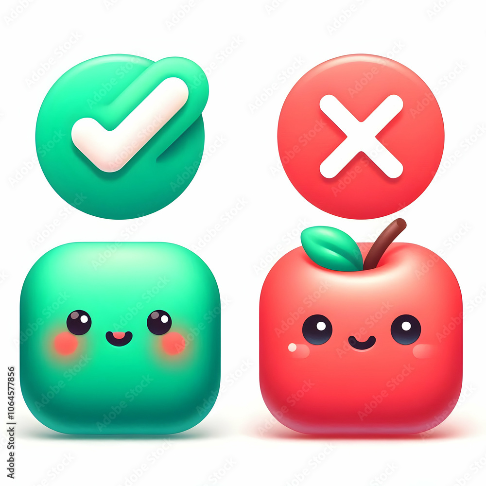 Correct and Cancel Symbols concept as Close up vector icons of a green ...