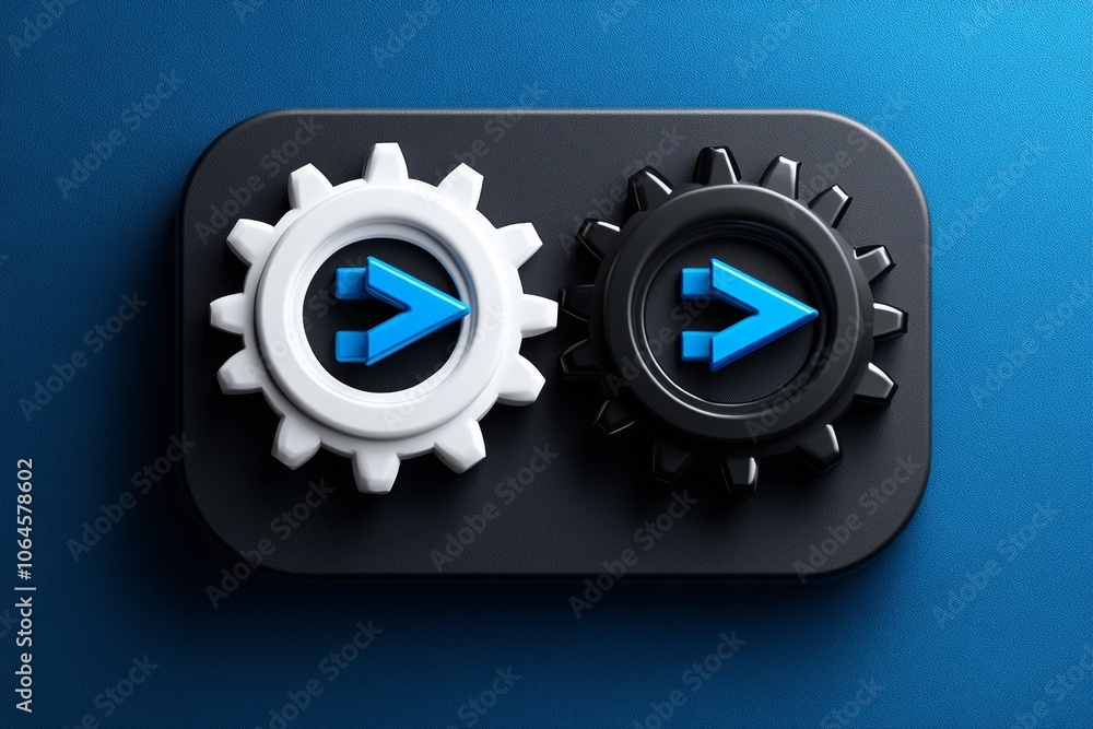 Simple icon of a large and small gear side by side with arrows showing ...