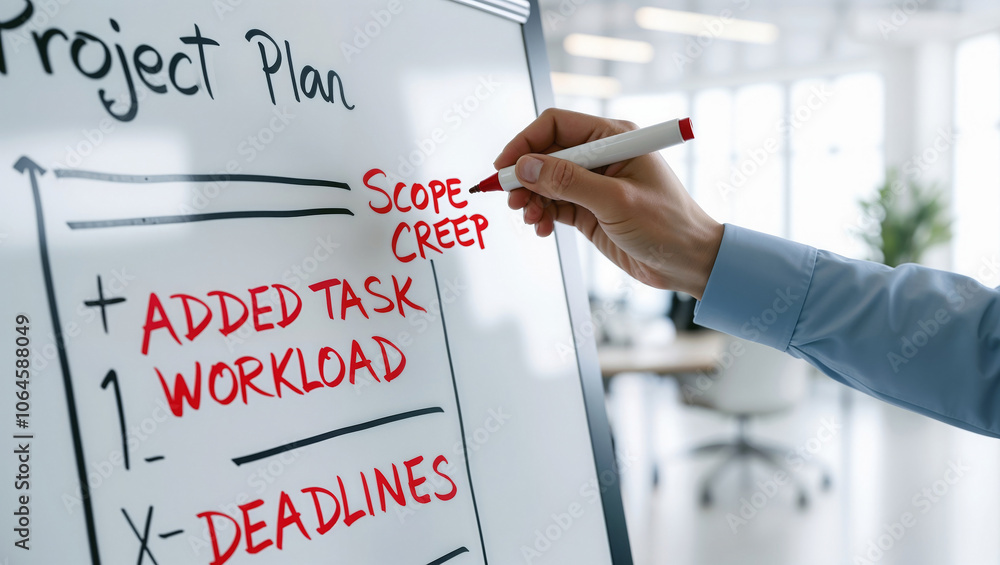 Project Management Process Highlighting Scope Creep with Handwritten ...