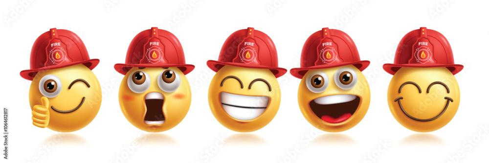 Vetor de Emoji fireman emoticon characters vector set. Emojis 3d ...