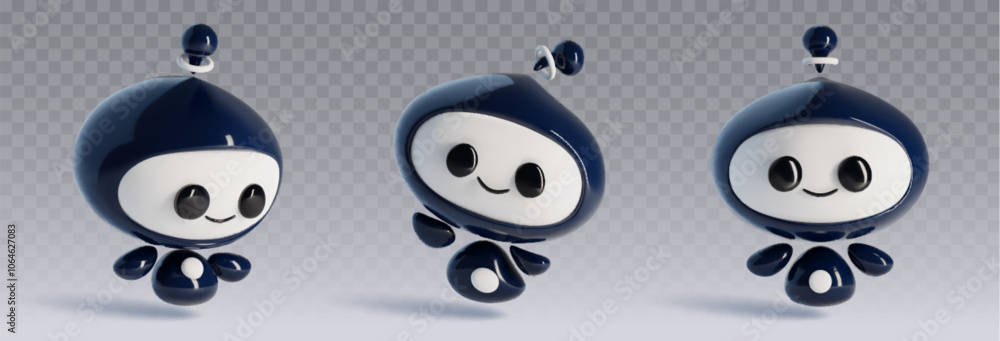 Cute robot character with smile face. 3d realistic vector set of ...