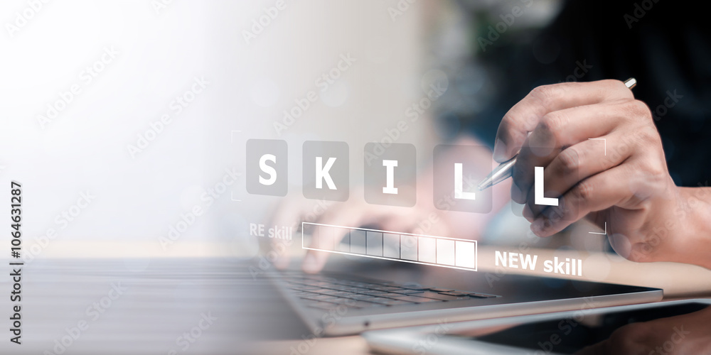 Upskilling and personal development concept. Skill training, education ...