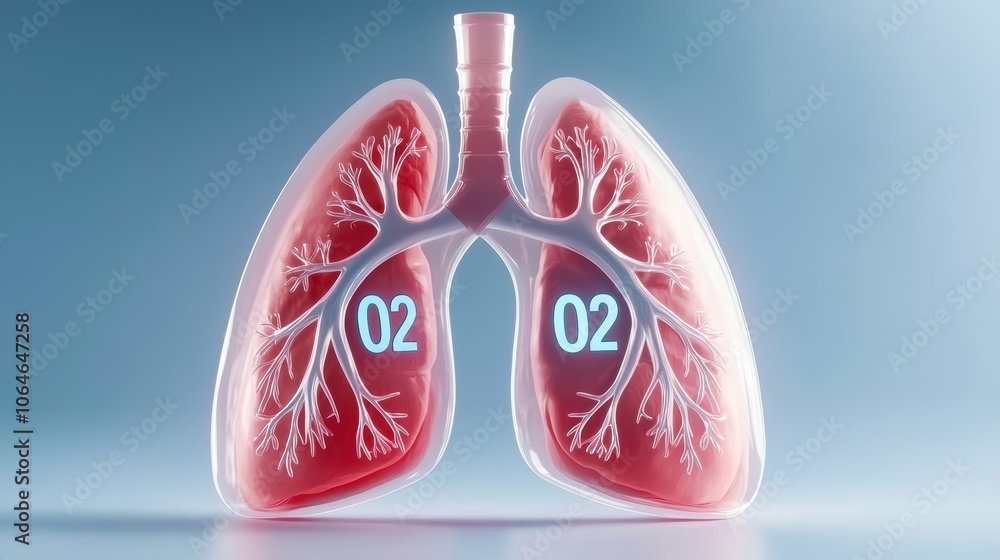 Realistic illustration of human lungs showing bronchi, blood vessels ...
