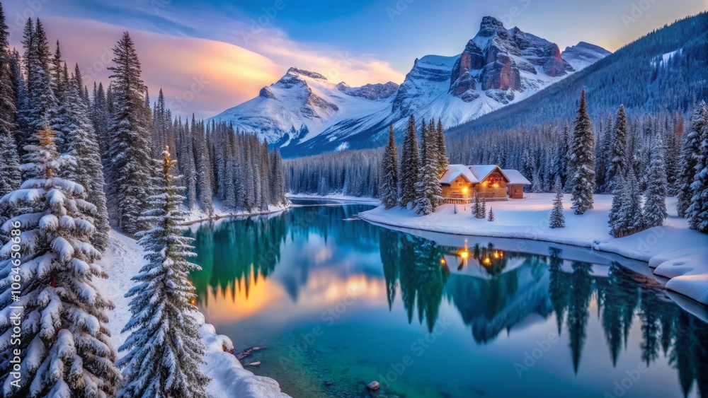 Aerial View of Emerald Lake at Blue Hour in Yoho National Park ...