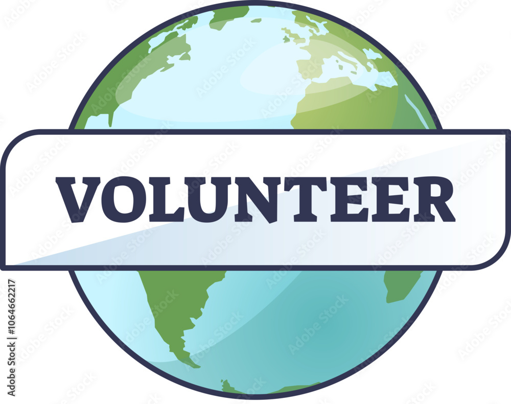 Globe with 'Volunteer' banner symbolizes global volunteerism and ...