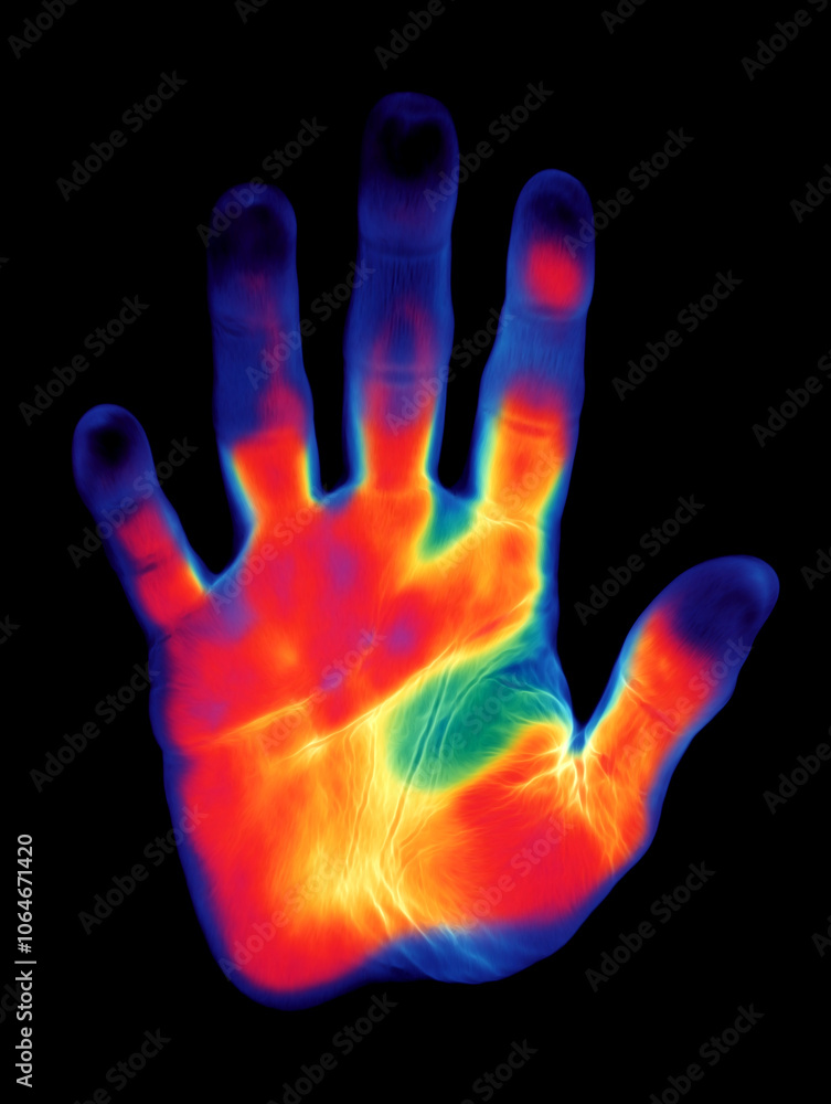 infrared thermographic hand. thermal handprint isolated. hand heat map ...