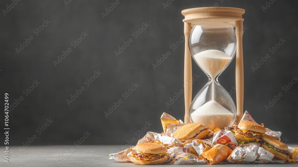 Time and bad habits conceptual theme. An hourglass rests atop a ...