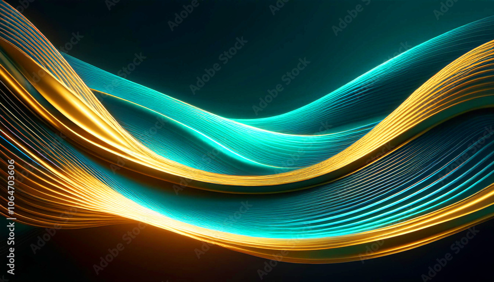 Dynamic abstract image featuring illuminated neon curves in teal and ...