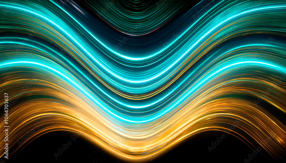 Dynamic abstract image featuring illuminated neon curves in teal and ...