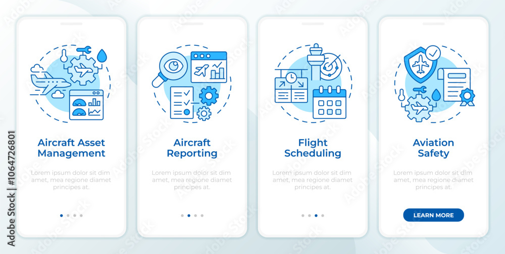 Aviation compliance management blue onboarding mobile app screen ...