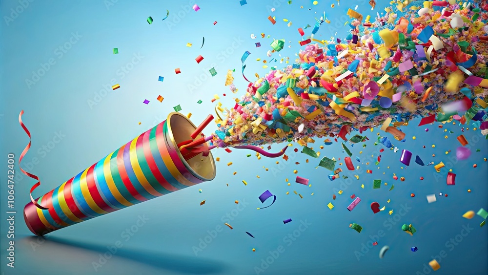 render of a party popper flying in the air for celebration, party ...