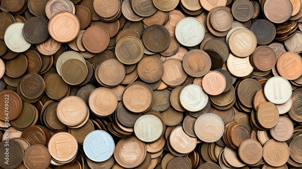 Pile of aesthetic coins with abstract patterns in different metallic ...